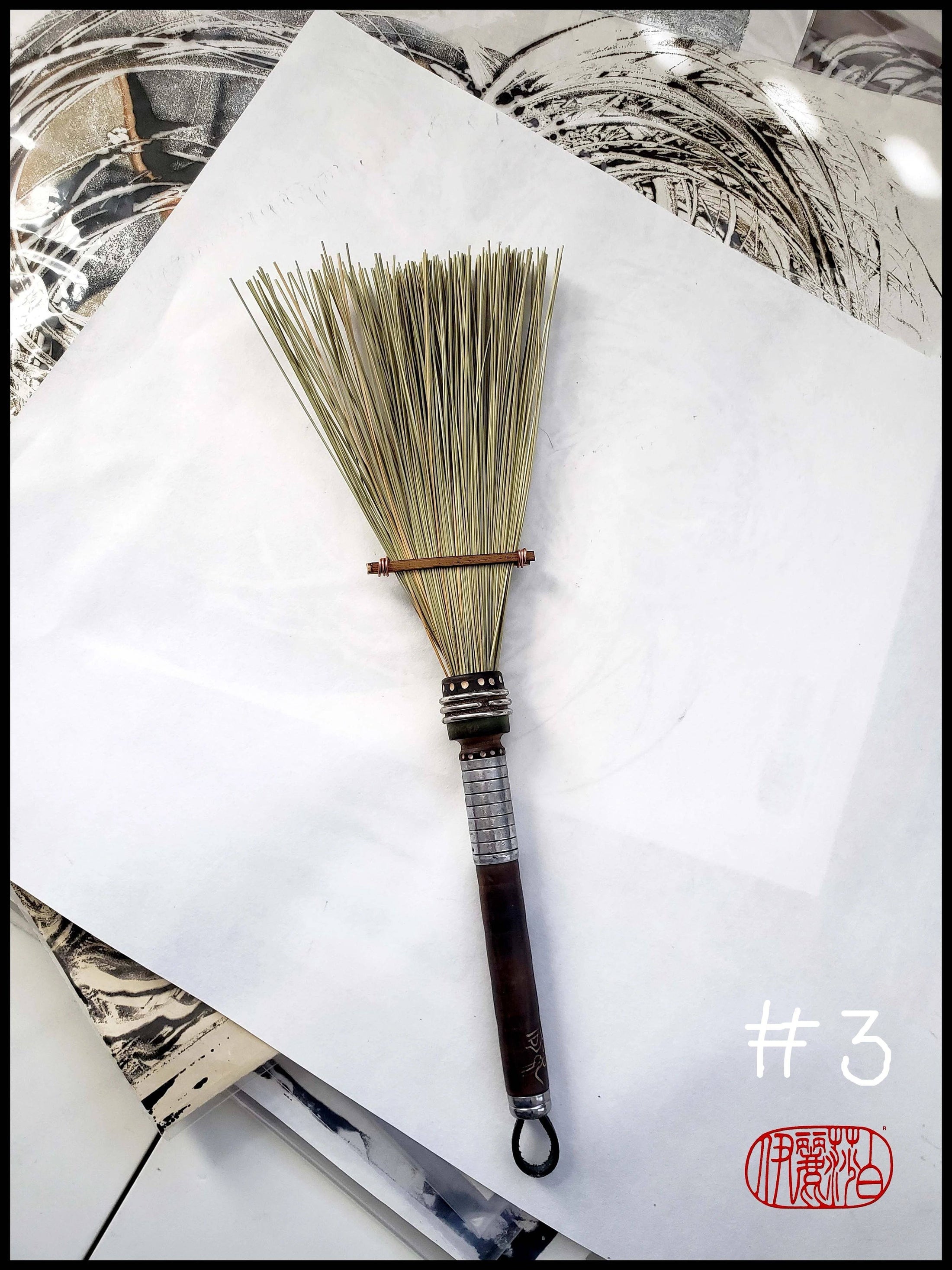 African Fiber Fan Paint Brush with Vintage Quill Bobbin Spool Handle ...