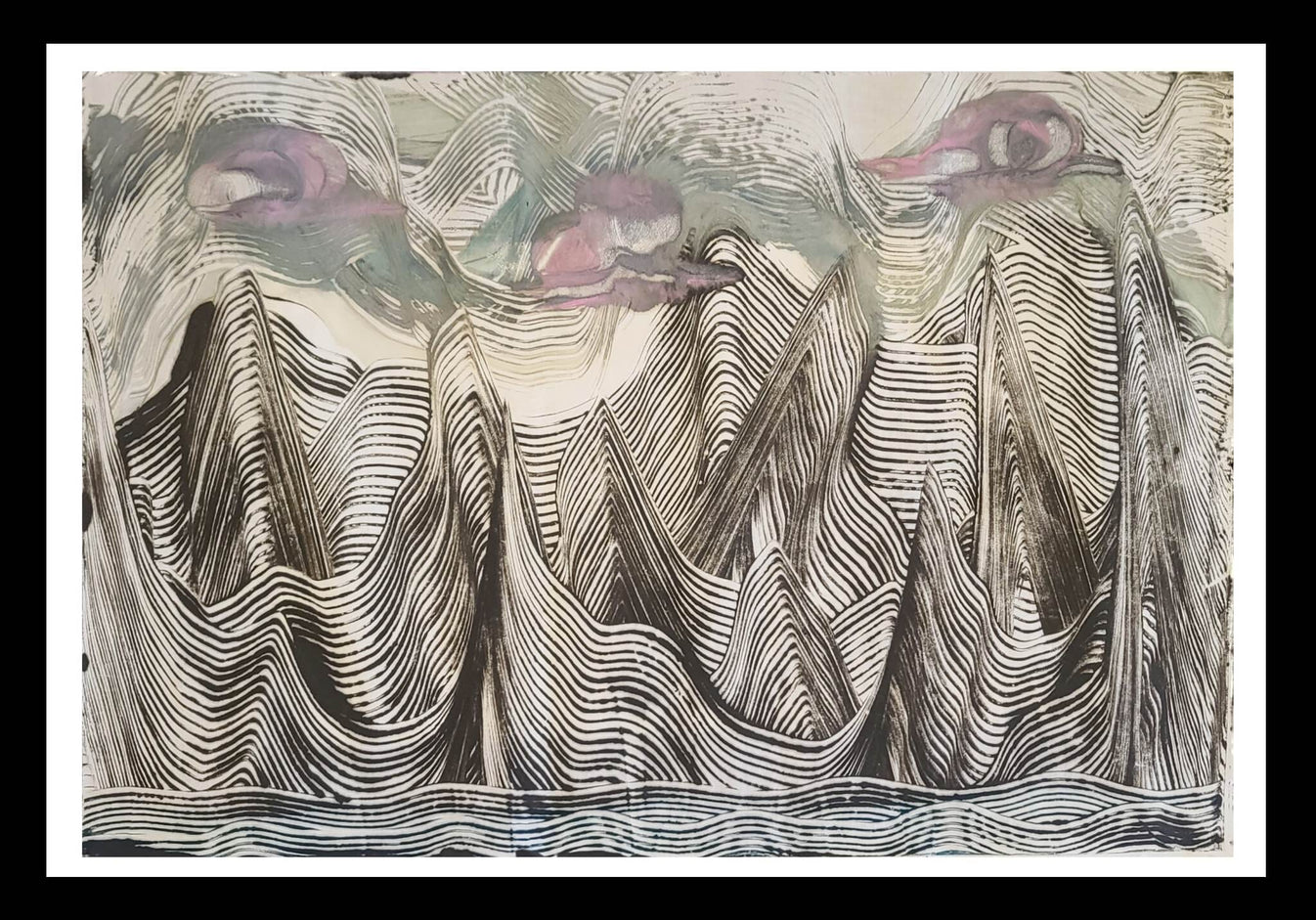 Encaustic Monotypes Original "Mountains" 32"X22" – Elizabeth ...