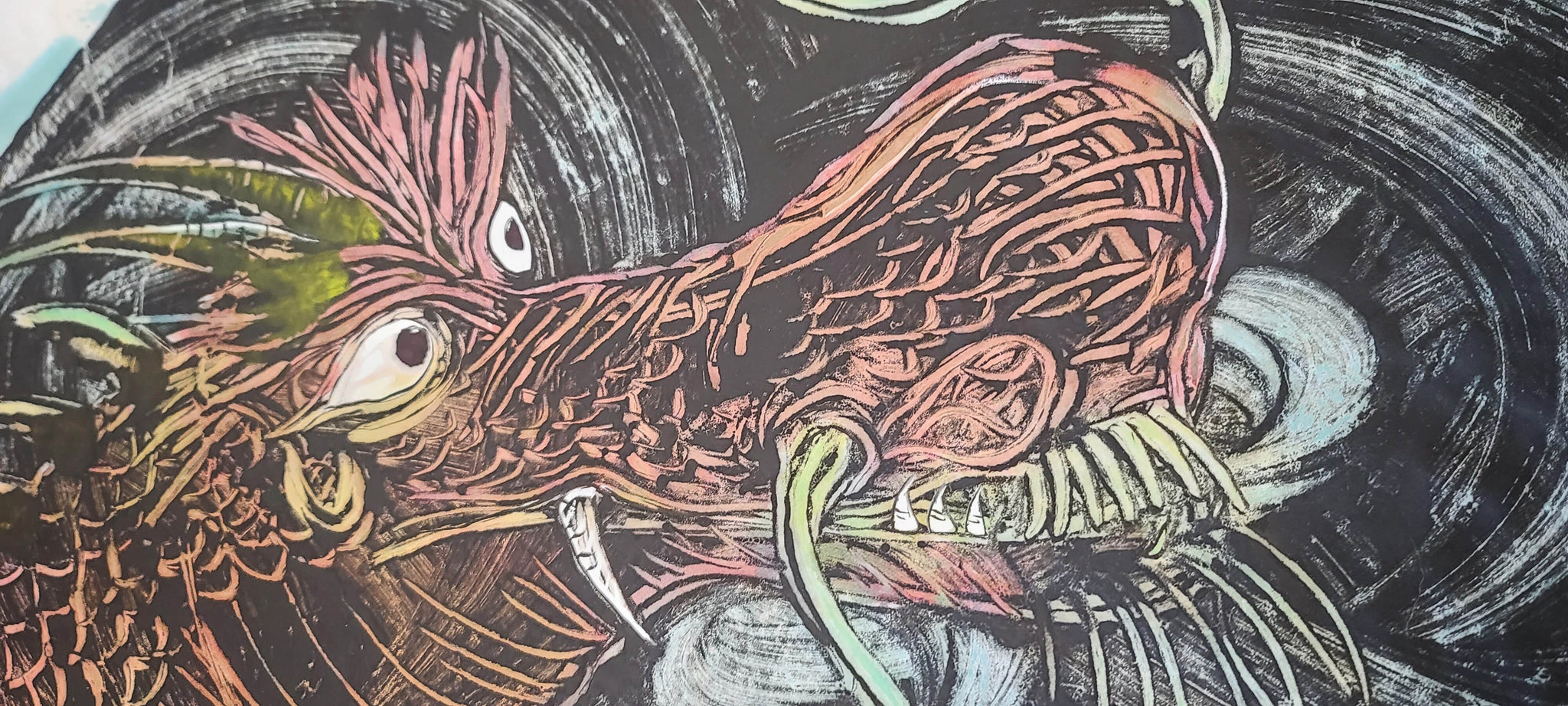 Hand Colored Encaustic Monotypes Original "Red Dragon" 31"X22" – Elizabeth Schowachert Art